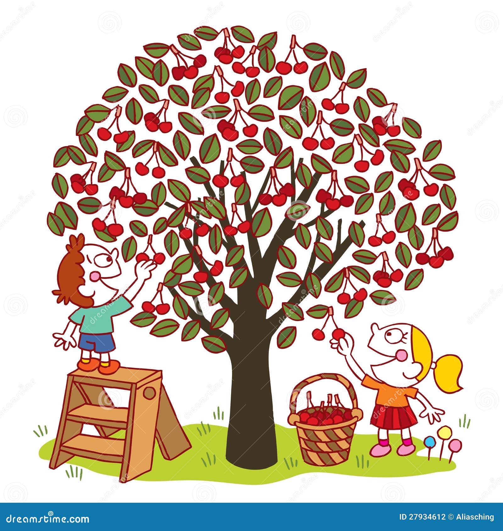 Picking Cherries Vector Illustration | CartoonDealer.com #27934612