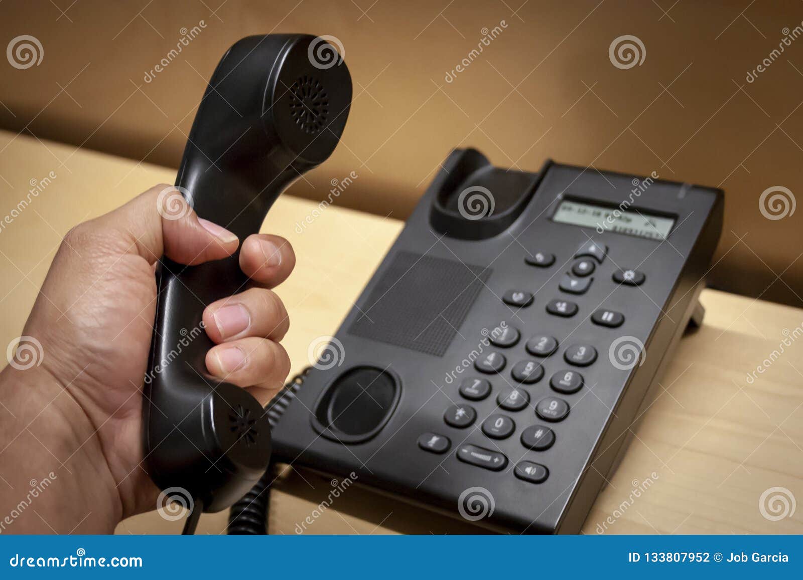 Picking Up a Call in a Black Phone Stock Photo - Image of help, handset ...