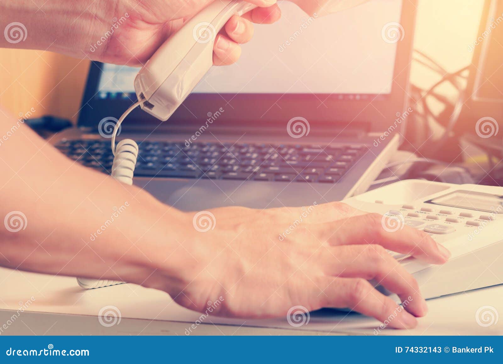 Picking Up the Headset from Office Phone,Motion Blur Stock Image ...