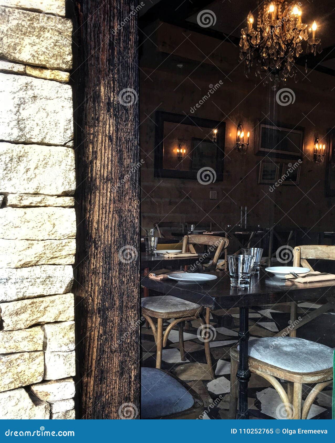 Picking Through Window Of Empty Cozy Restaurant Interior Royalty-Free ...