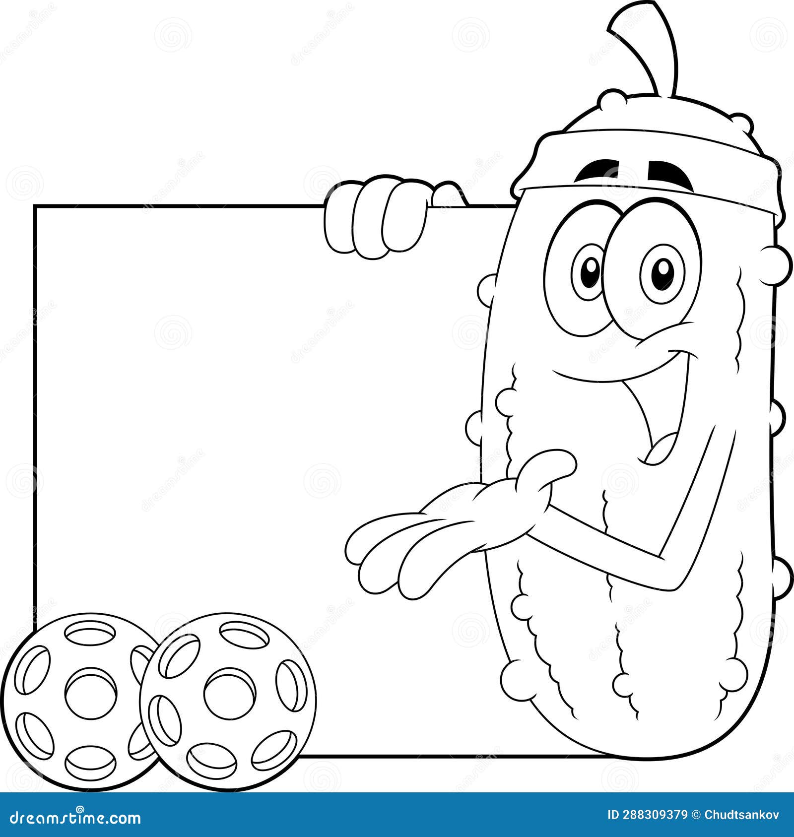 Outlined Happy Pickle Cartoon Character Showing a Banner with ...