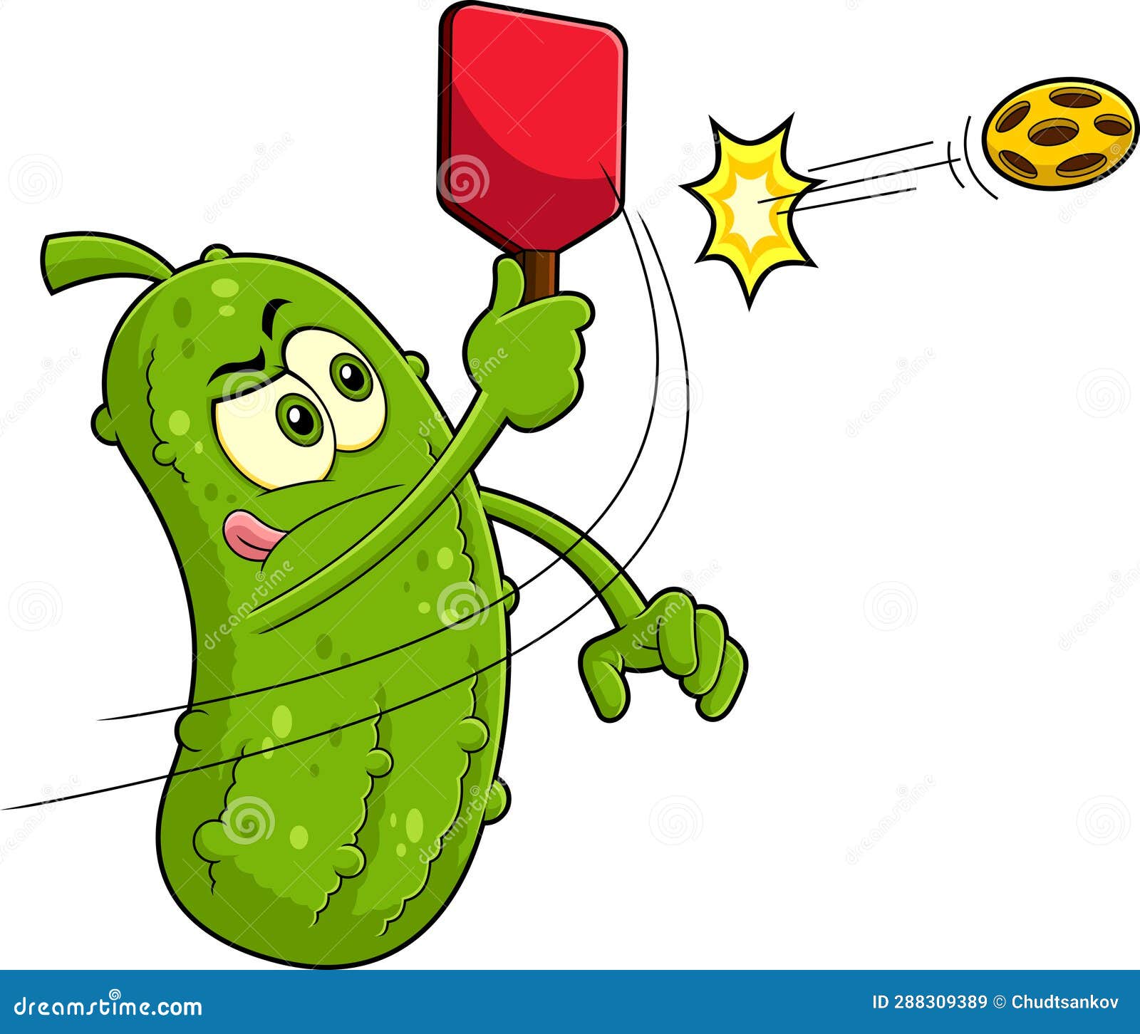 Funny Pickle Cartoon Character Hits a Pickleball Shot Stock Vector ...