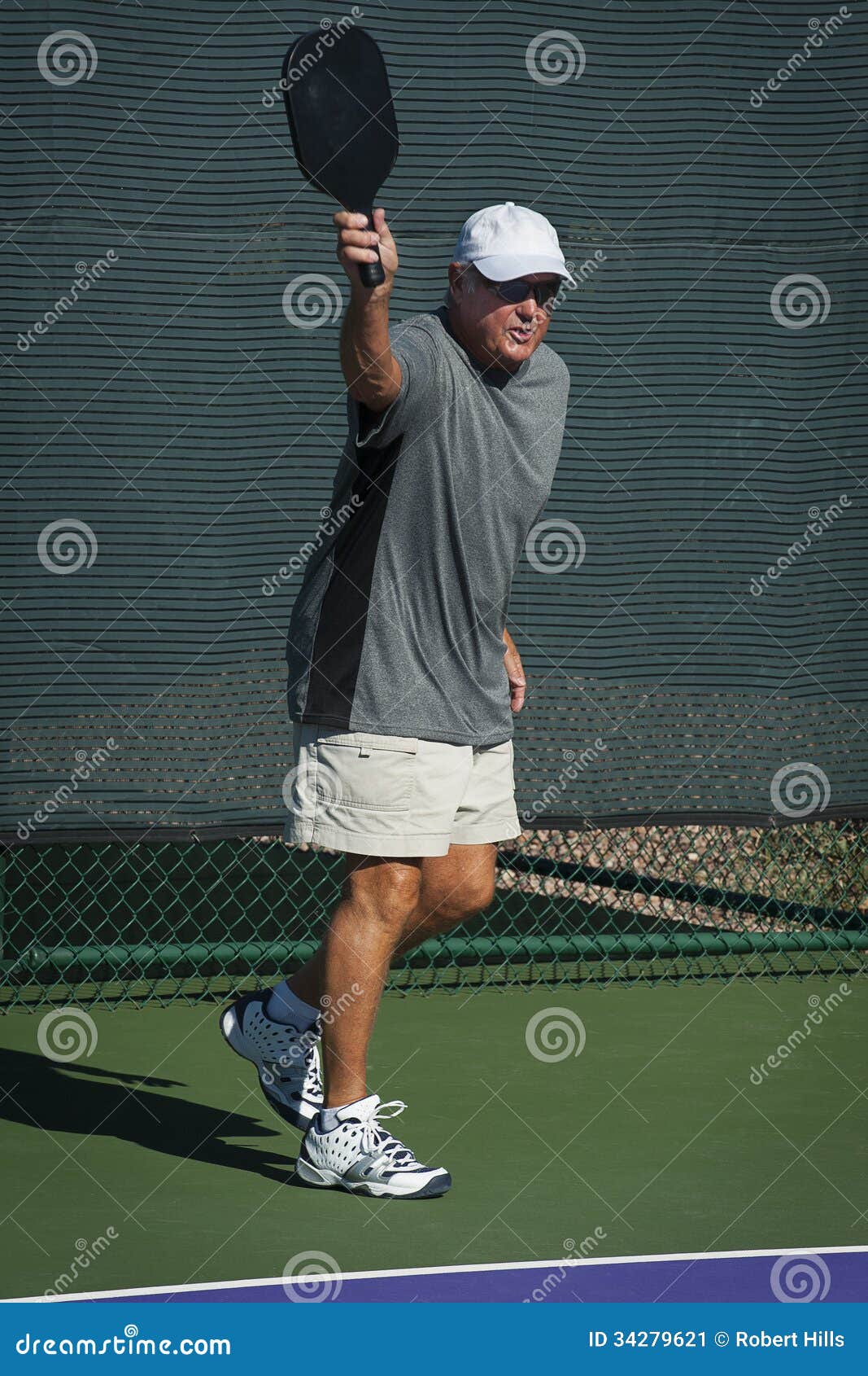 Pickleball Action - Baseline Backhand Stock Image - Image of senior ...