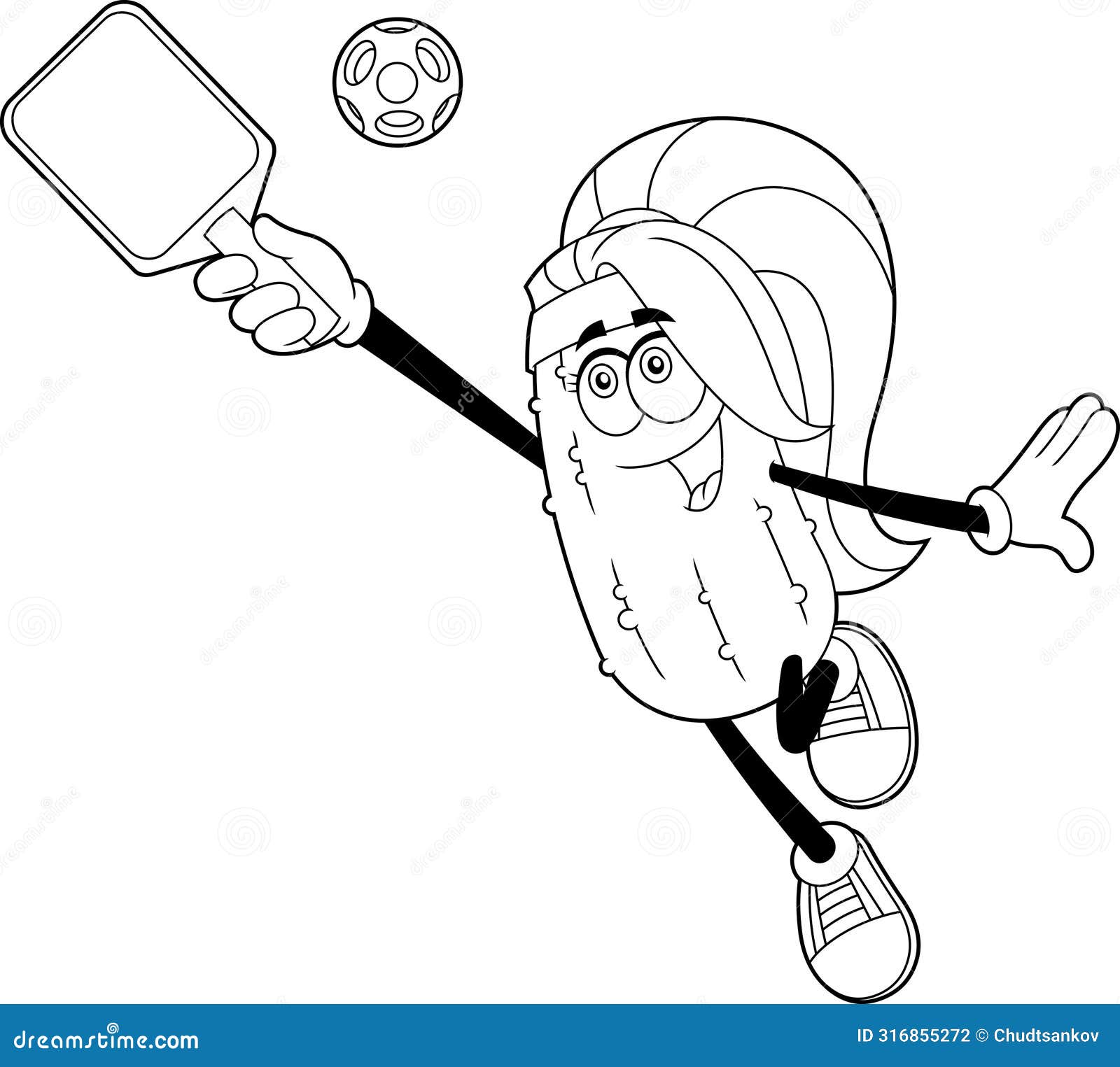 Outlined Cute Pickle Girl Cartoon Character Playing Pickleball Stock ...