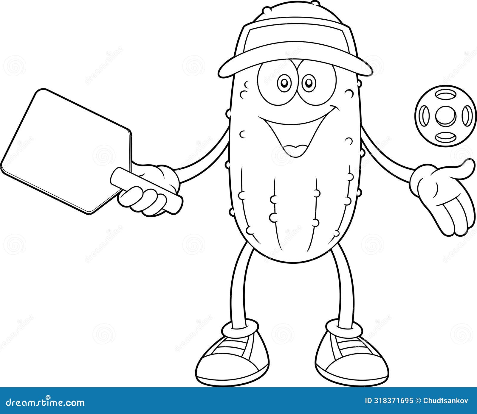 Outlined Funny Pickle Cartoon Character Playing Pickleball Sport Stock ...
