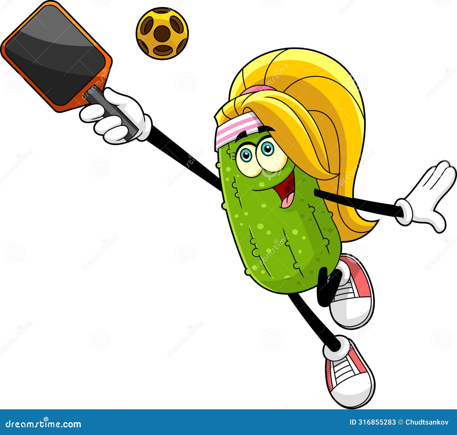 Cute Pickle Girl Cartoon Character Playing Pickleball Stock Vector ...