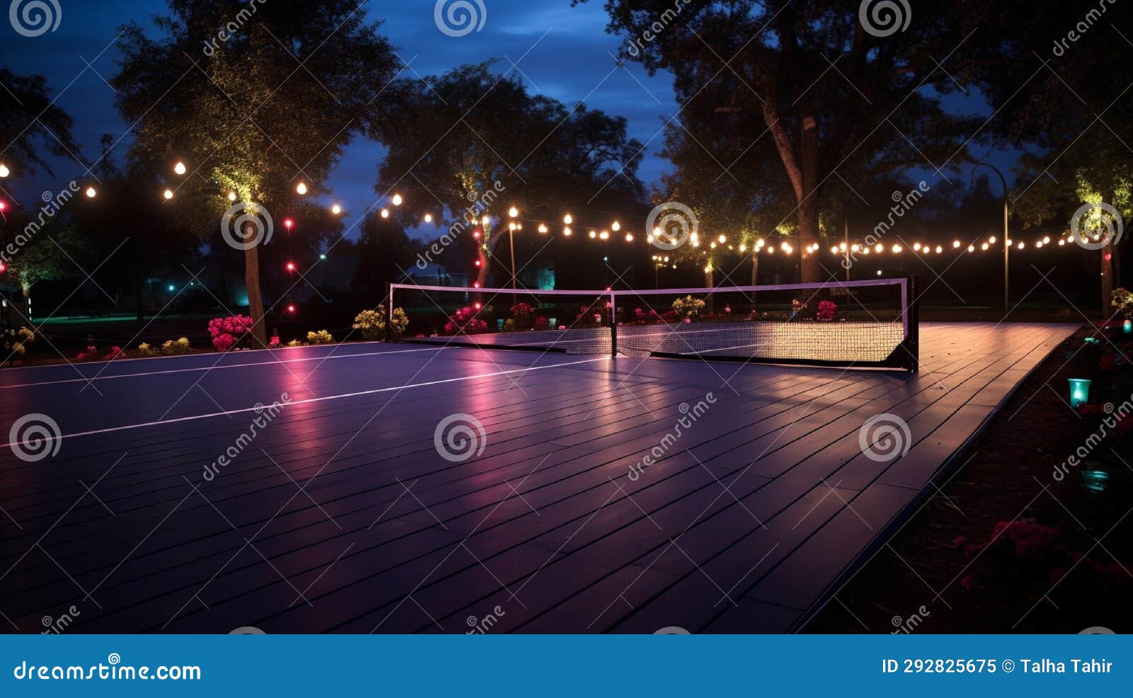 A Pickleball Court Illuminated by Surrounding Lights Stock Illustration ...