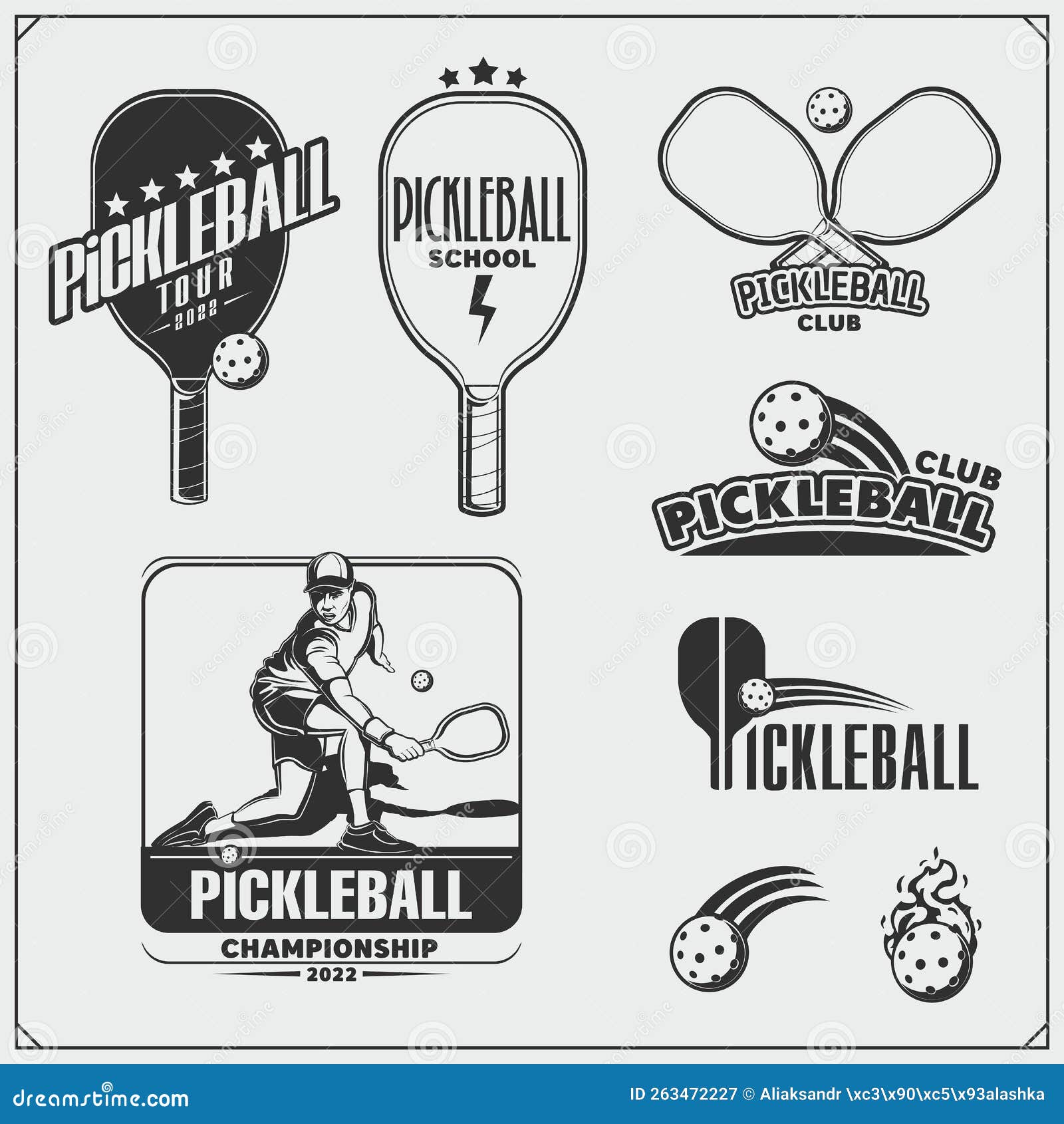 Pickleball Labels, Emblems, Badges, Design Elements and Silhouette of Player. Stock Vector ...