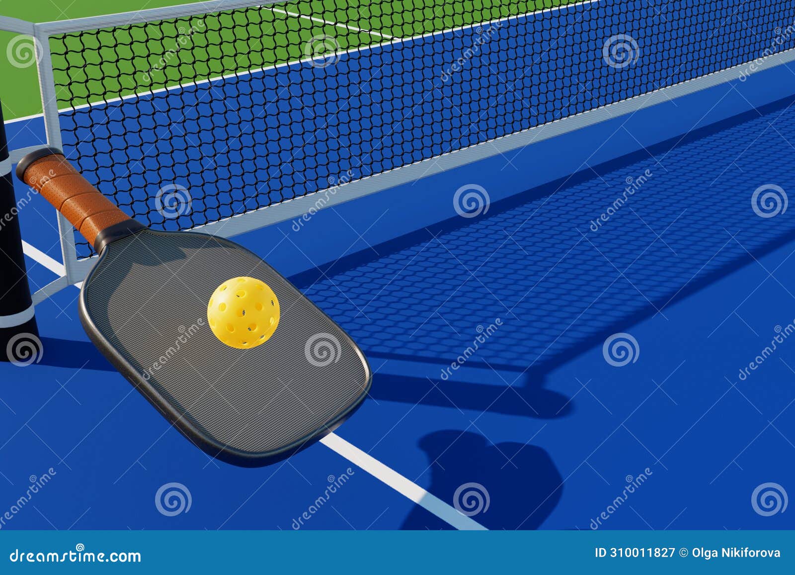Pickleball Racket and Ball on a Court with a Net. Stock Illustration ...