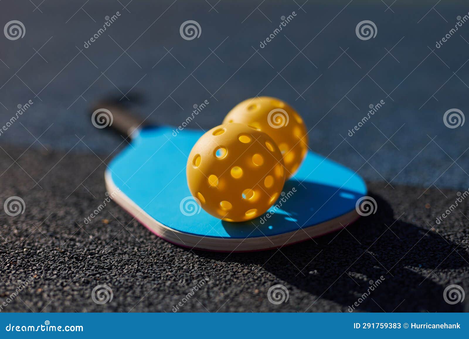 Pickleball Racket and Balls on Court Stock Image - Image of pickleball ...