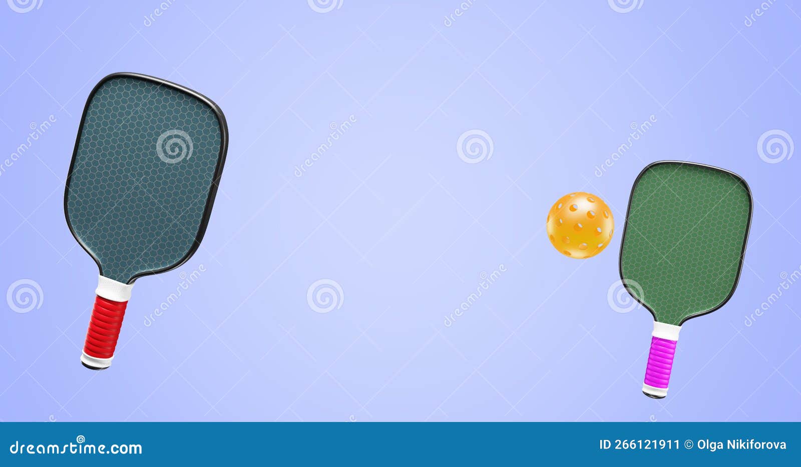 Pickleball Two Rackets and One Plastic Ball. Copy Space 3D Rendering ...