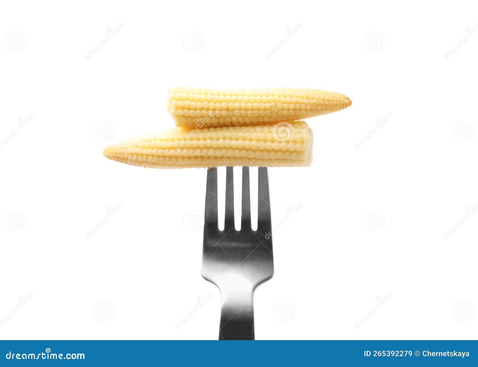 Pickled Baby Corn on Fork Isolated on White Stock Image - Image of ...