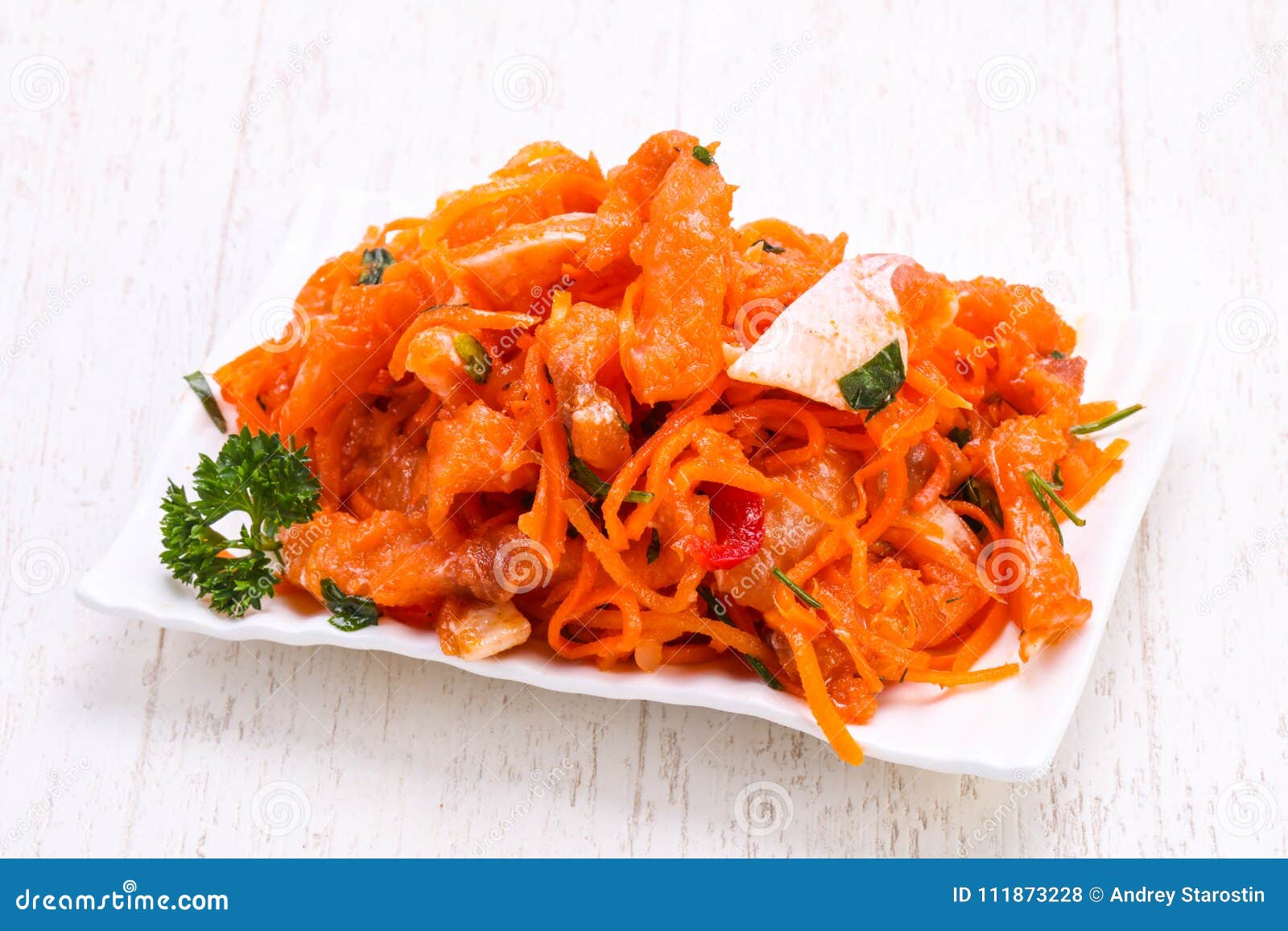 Pickled carrot with fish stock photo. Image of poke - 111873228