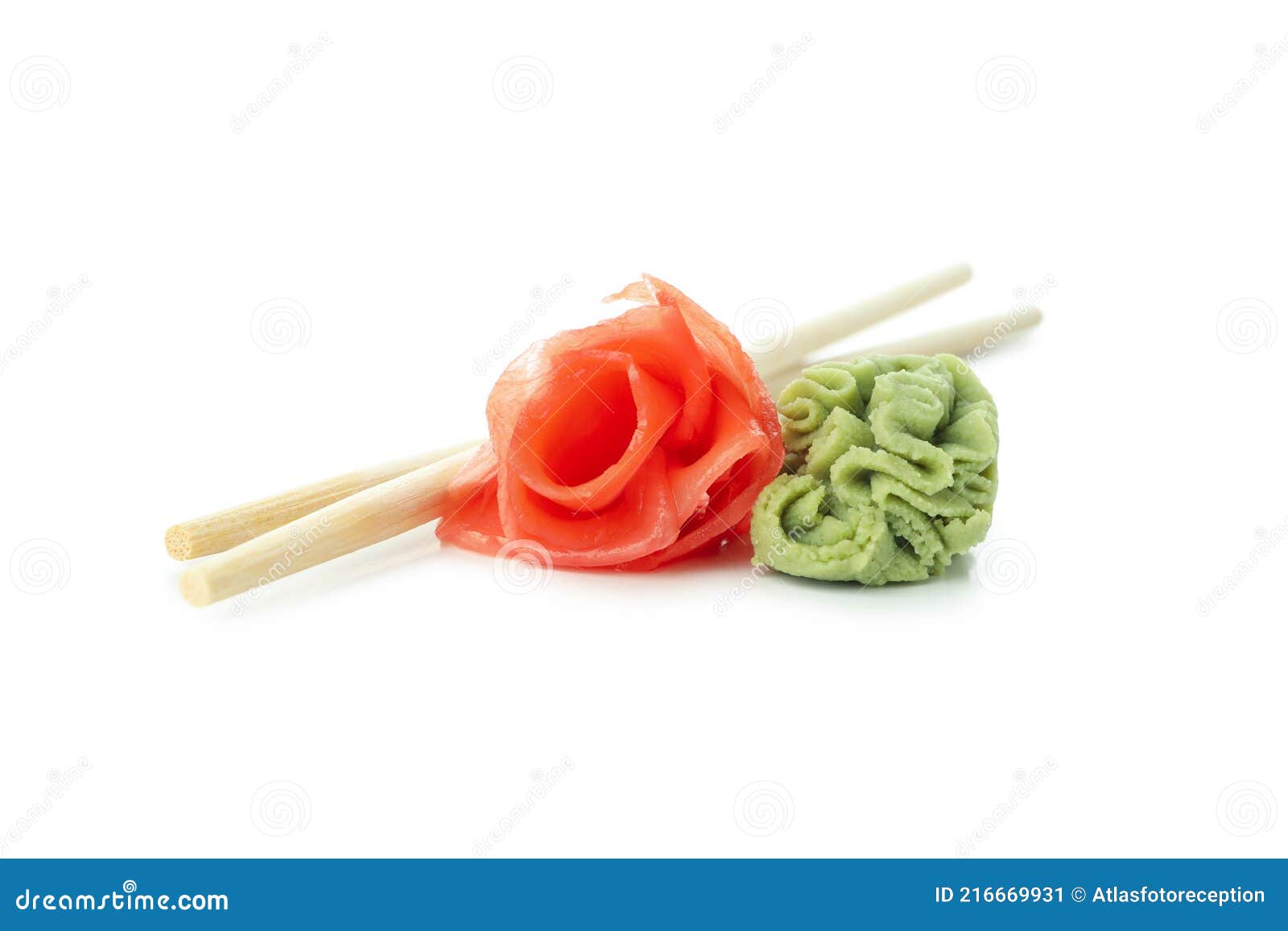 Pickled Ginger, Wasabi and Chopsticks Isolated on White Background ...