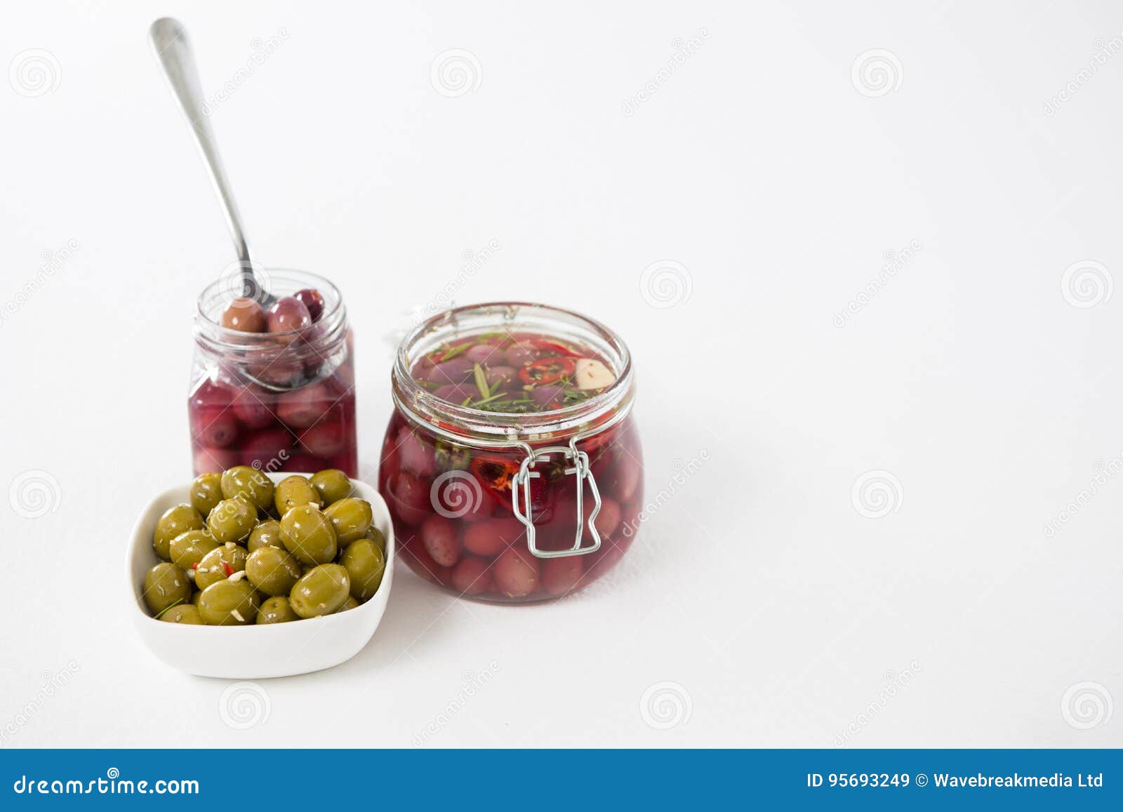 Pickled Olives in Jar and Bowl Stock Image - Image of marinated ...