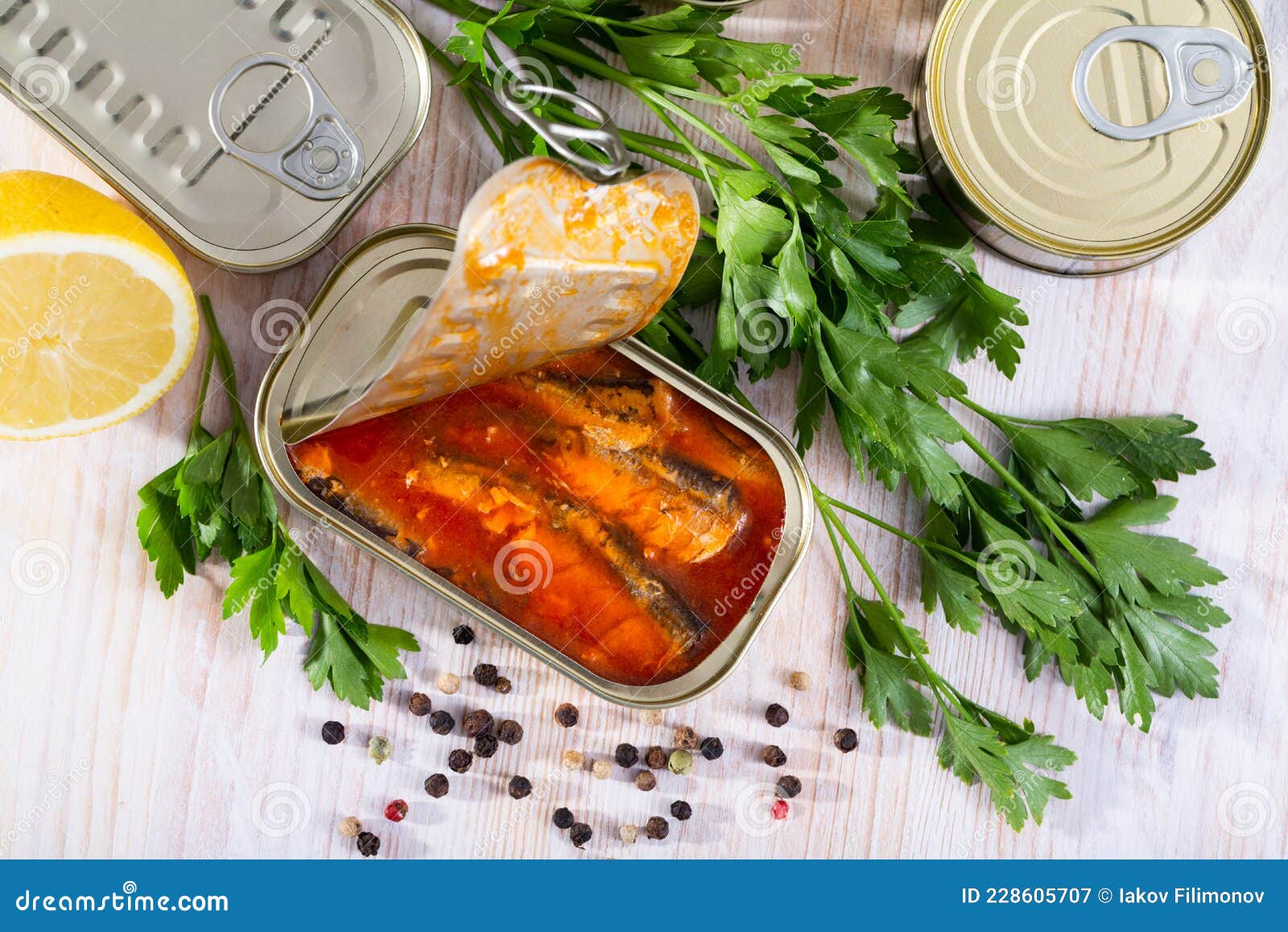 Pickled Sardines in Tomato Sauce in Open Tin Can, Nobody Stock Image ...