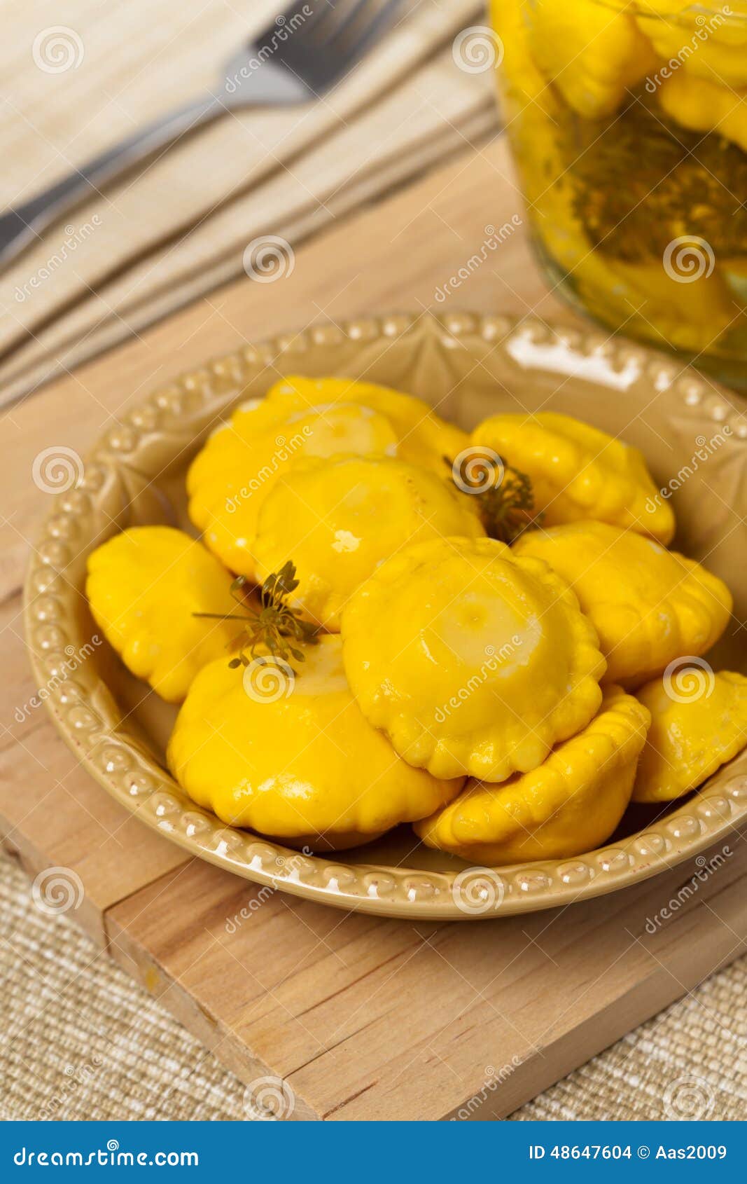 Pickled Yellow Pattypan Squash Stock Photo - Image of pickled, canned ...