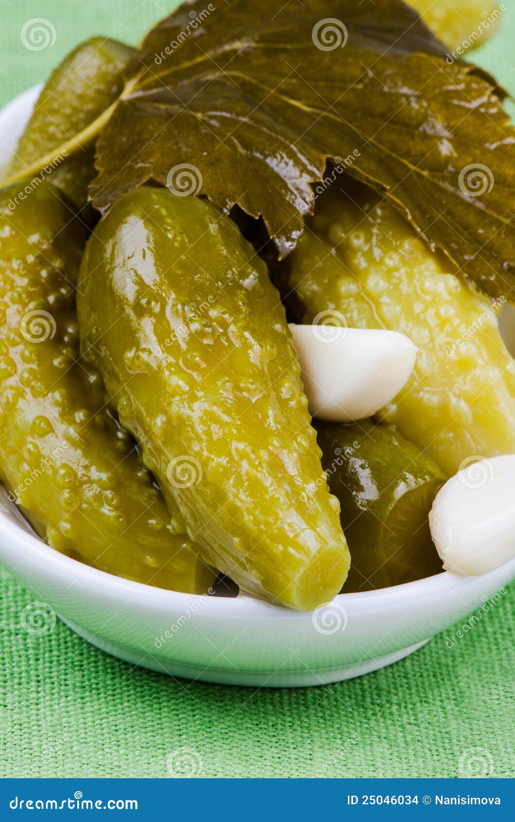 Pickles in Bowl on Green Napkin Stock Photo - Image of prepared ...