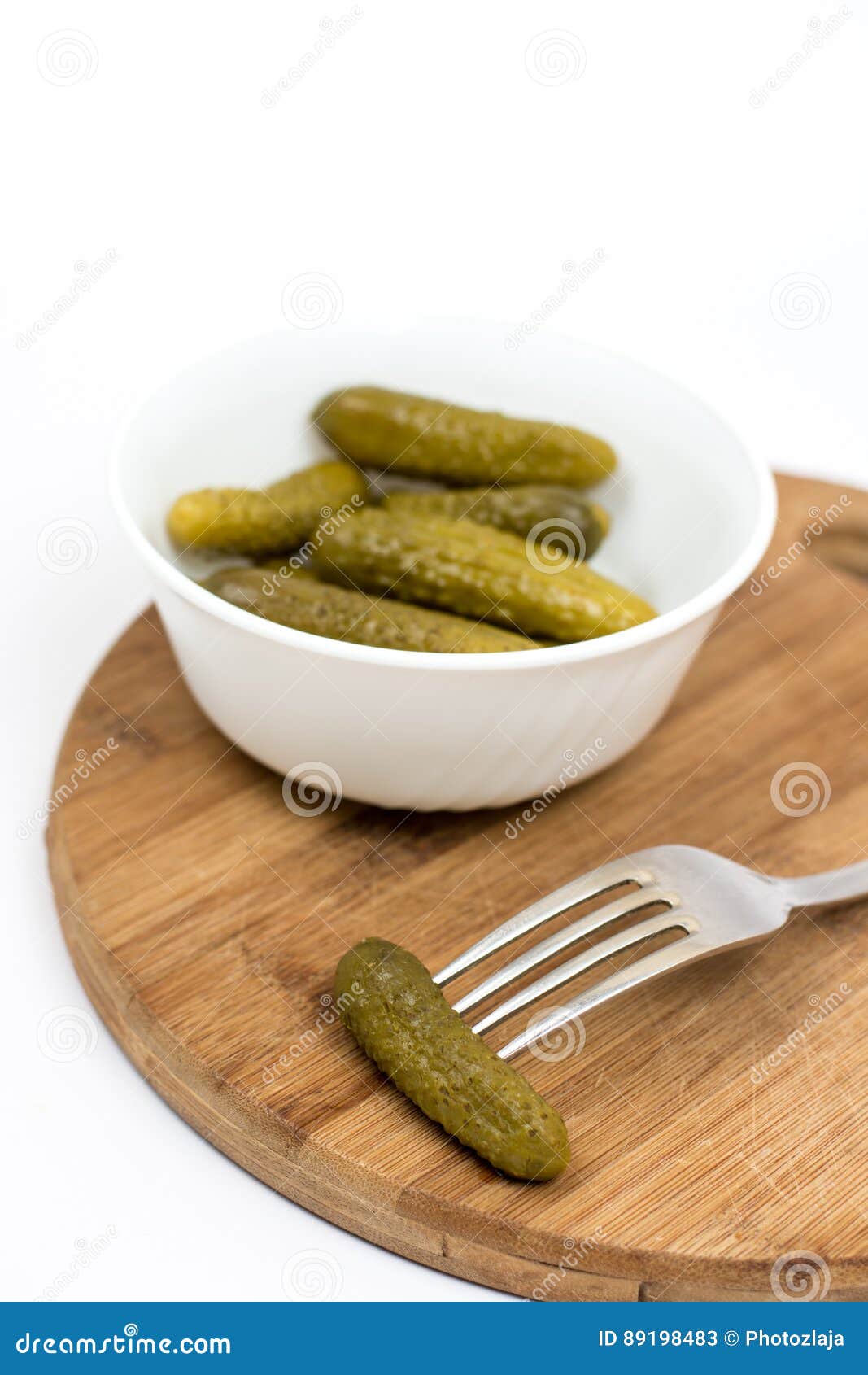 Pickles in the Bowl and Pickle on the Fork Stock Image - Image of ...