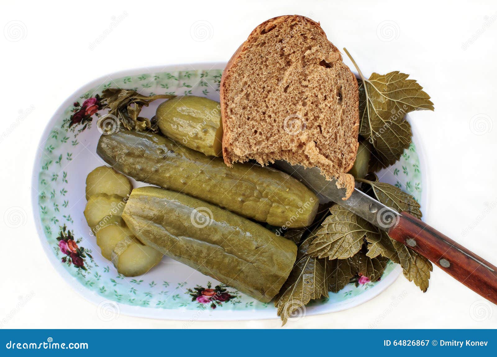 Pickles with Bread on the Plate Stock Image - Image of wooden, handle ...