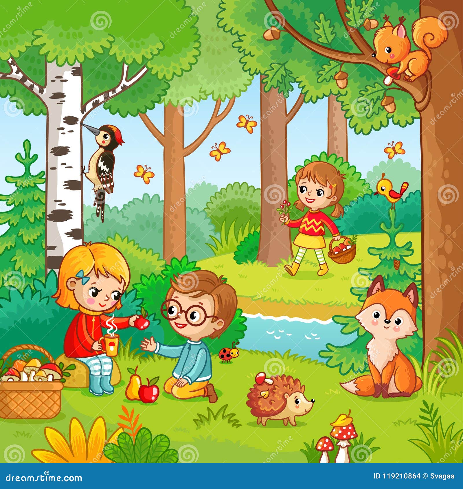 Picknick i skogen med barn stock illustrationer. Illustration av ... Picknick i skogen med barn stock illustrationer. Illustration av ...