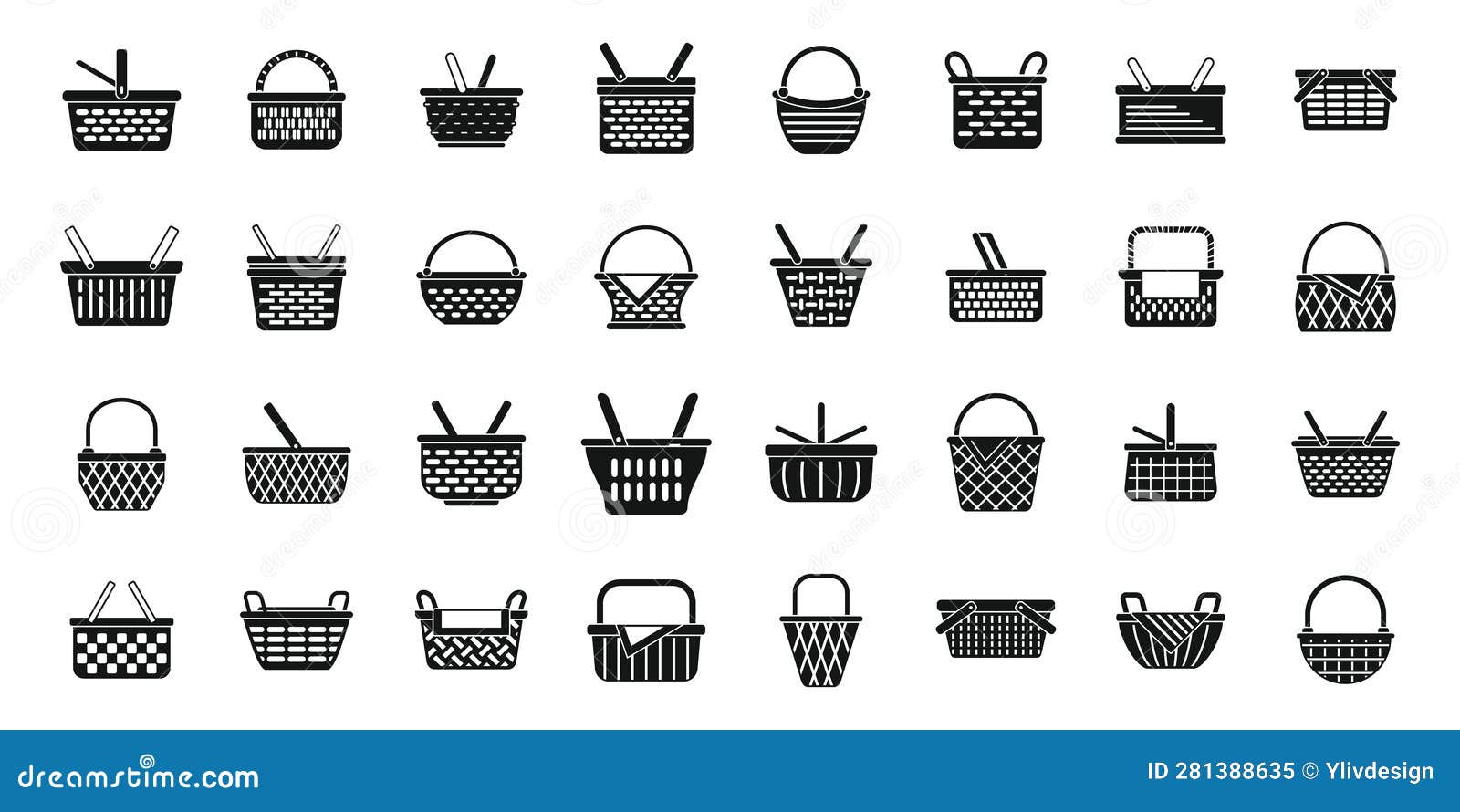 Picknickkorb-Icons Setzen Einfachen Vektor. Obstkorb Vektor Abbildung ...