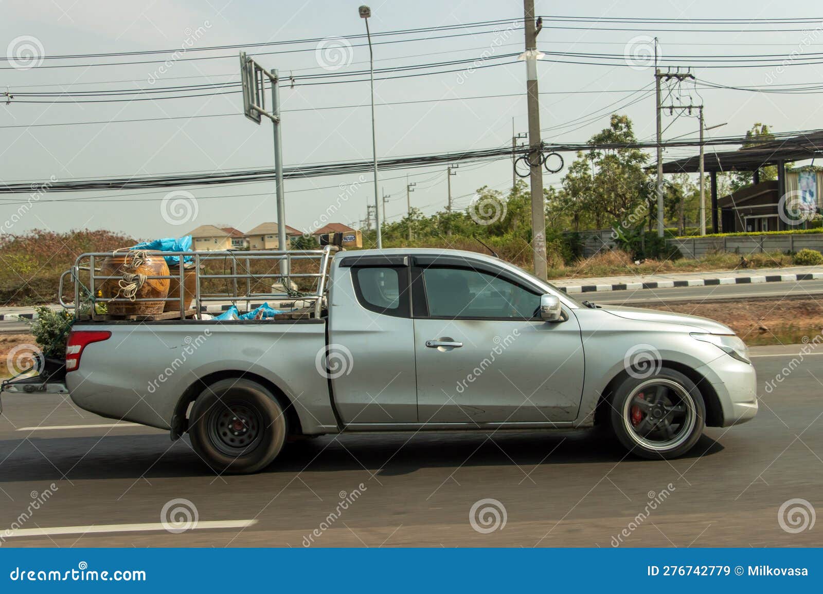 A Pickup Car with Load Ride on the Highway, Thailand Stock Image ...