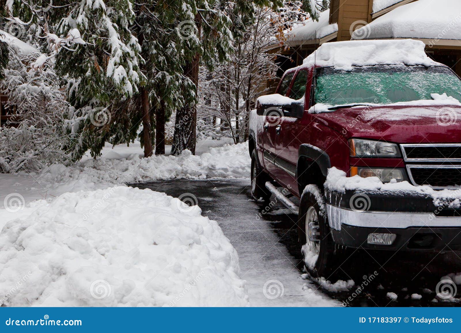 Pickup in a snowy driveway stock image. Image of pickup - 17183397