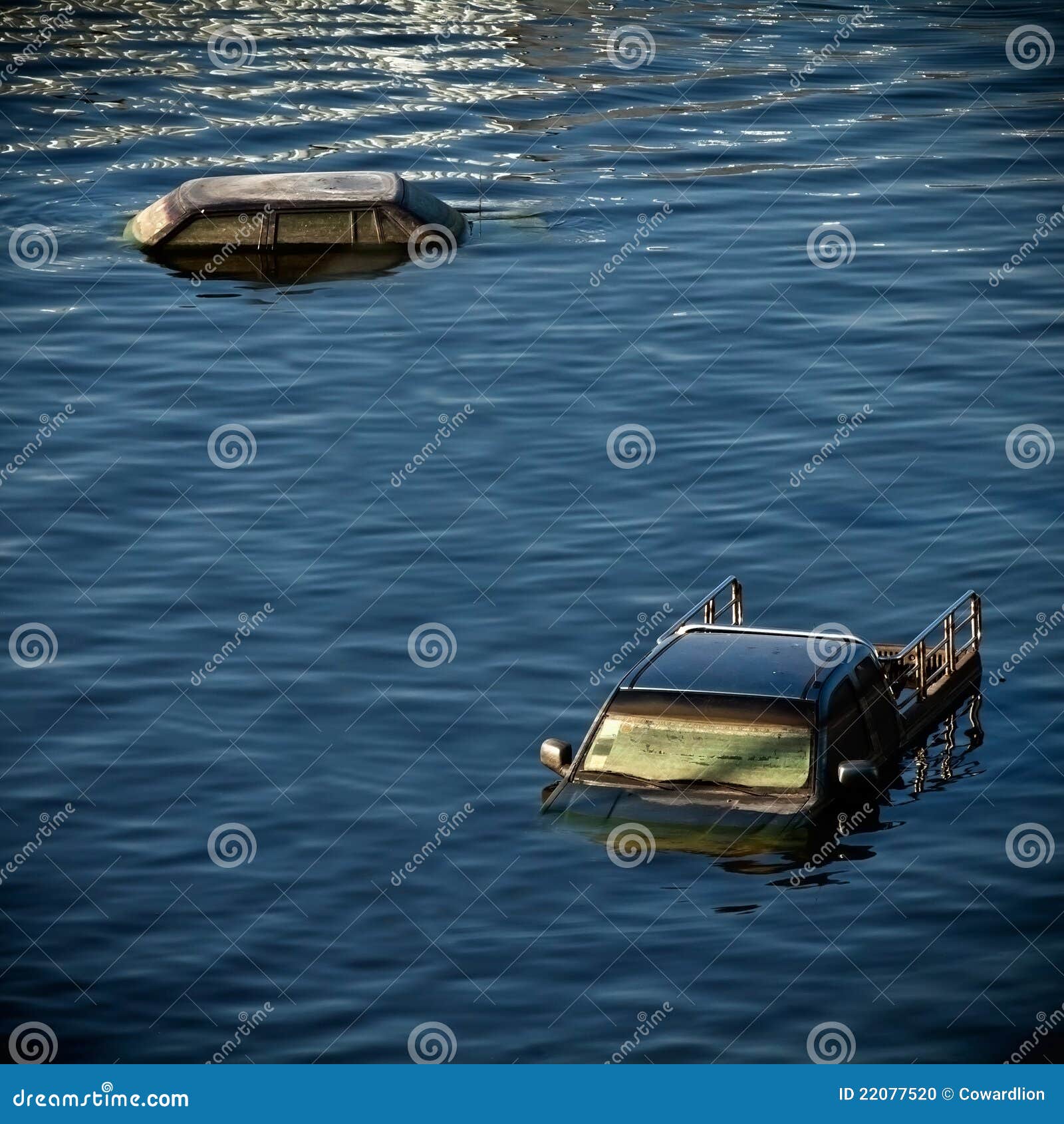 Pickup Truck and Car Drown in Water Stock Photo - Image of nature ...