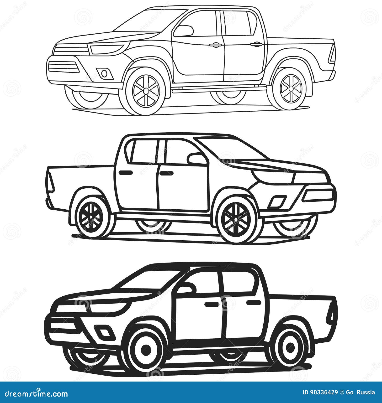 Pickup Truck Outline Set on White Background Drawing Vector ...