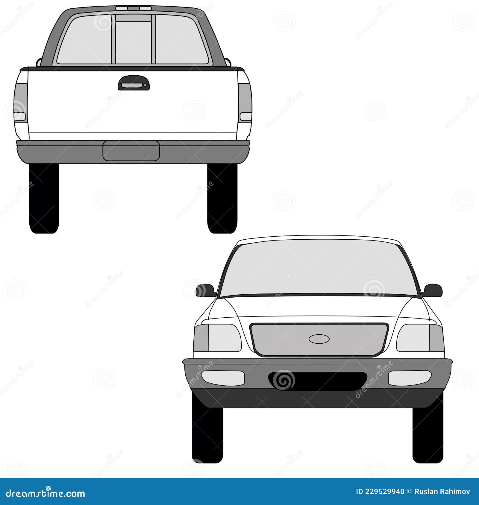 Pickup Truck Vector Template. Truck Blueprint. 4x4 Car on White ...