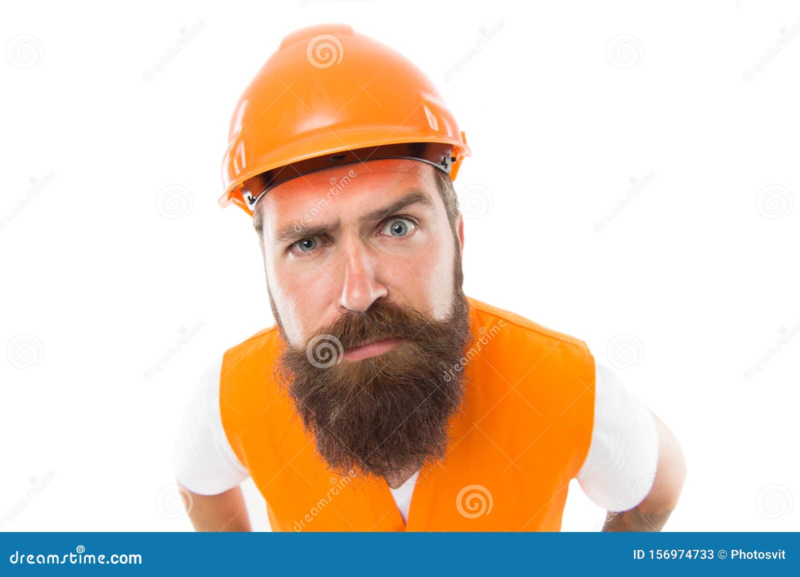 Picky Inspector. Safety is Main Point. Man Protective Hard Hat and ...