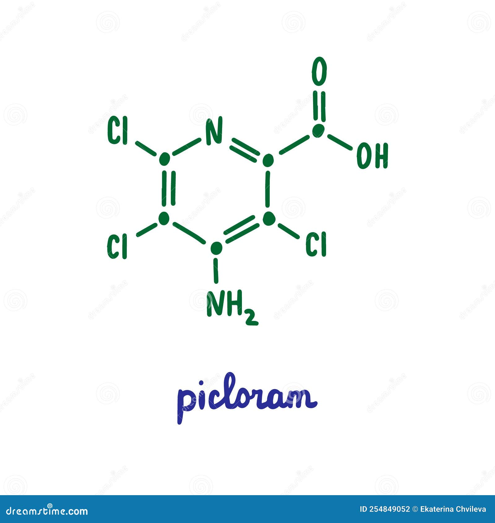 Picloram Hand Drawn Vector Formula Chemical Structure Lettering Blue ...
