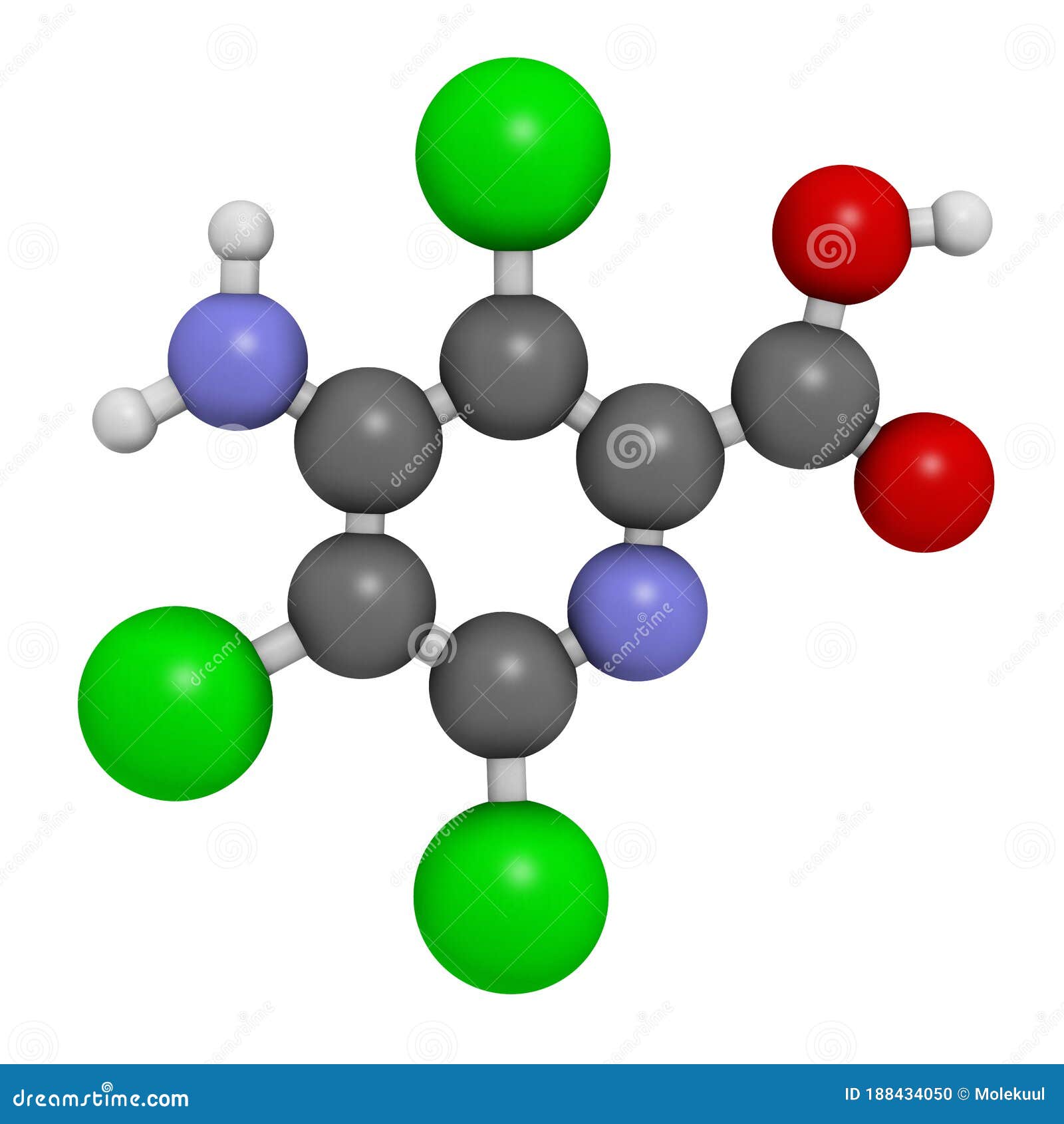 Picloram Herbicide Molecule. Atoms are Represented As Spheres with ...