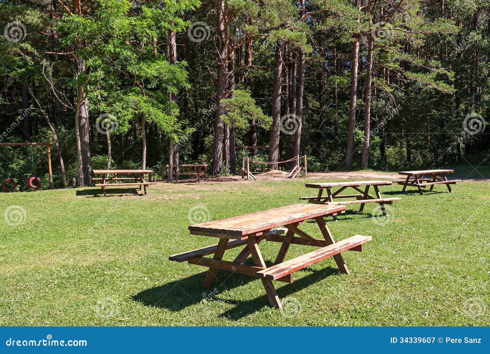 Picnic Area In A Park, With Smoking Area, Aerial View. Metal Tables ...