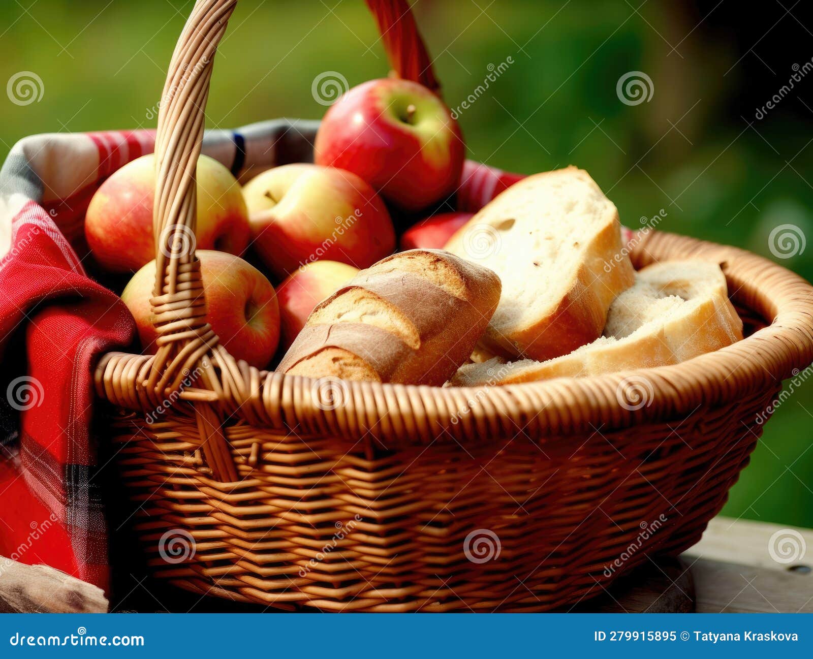 Picnic Basket with Apples and Bread Stock Illustration - Illustration ...