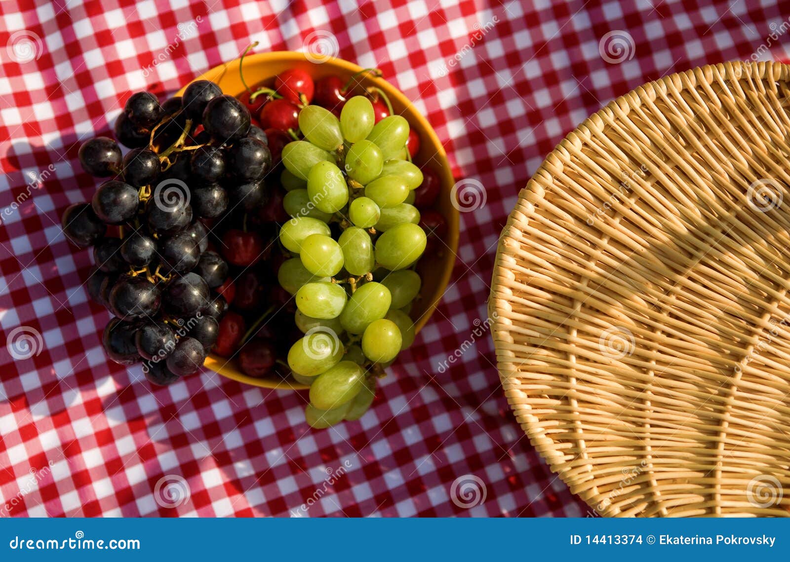 Picnic basket and fruits stock photo. Image of color - 14413374