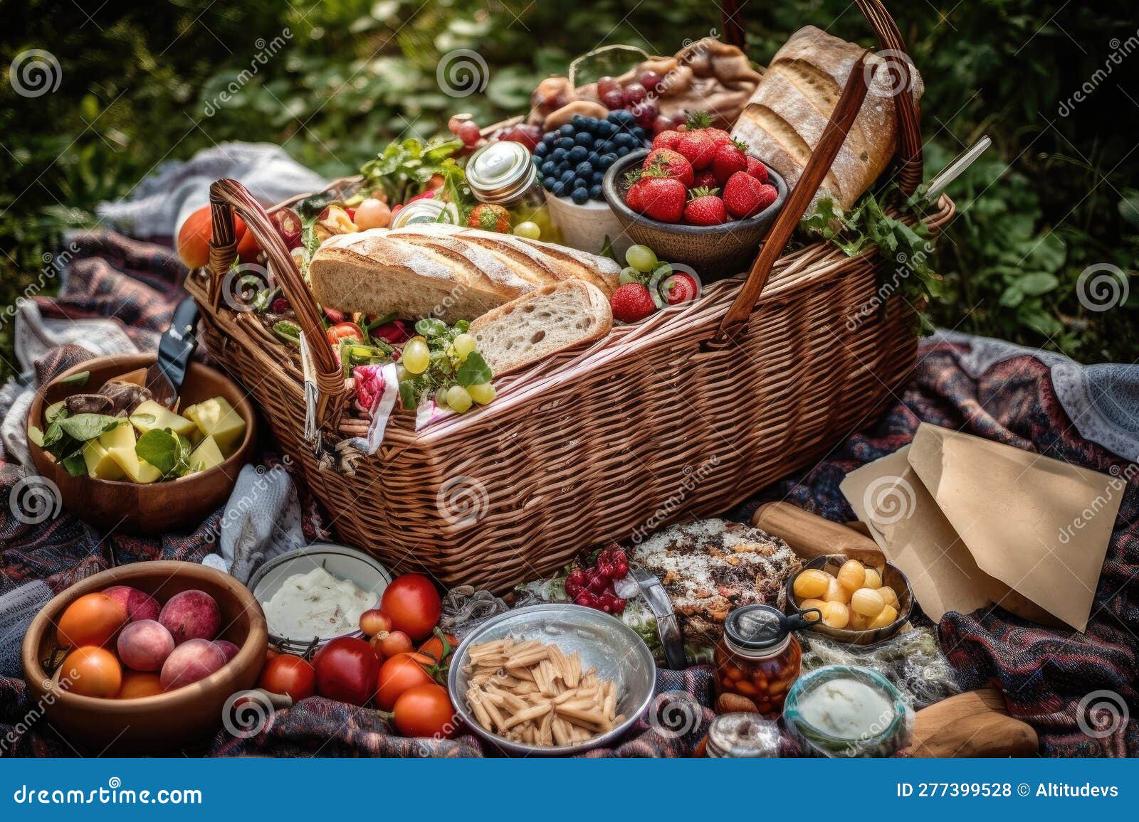 Picnic Basket Overflowing with Delicious Food for a Culinary Picnic ... Picnic Basket Overflowing with Delicious Food for a Culinary Picnic ...