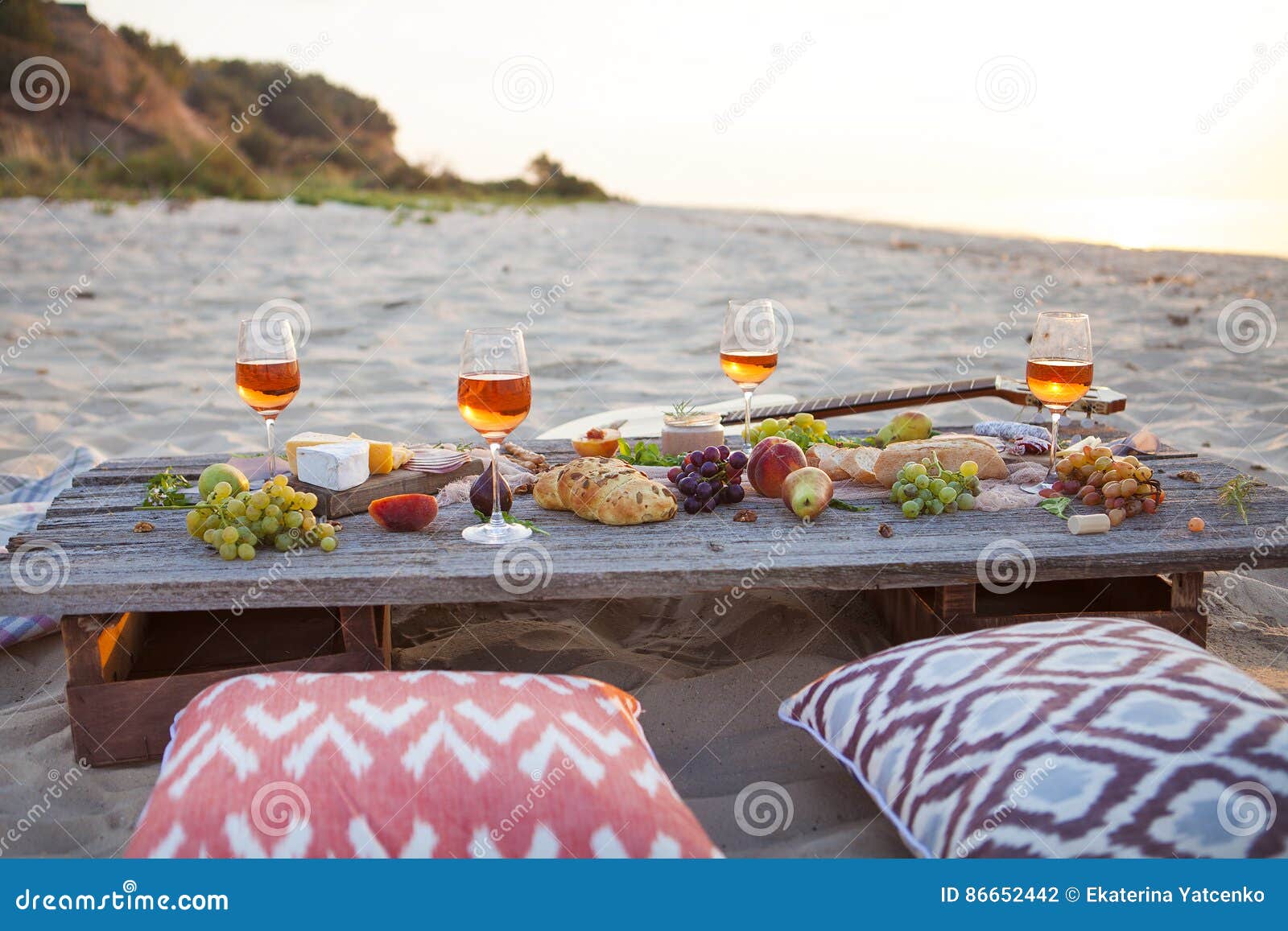 Picnic on the Beach at Sunset in Boho Style, Food and Drink Conc Stock ...