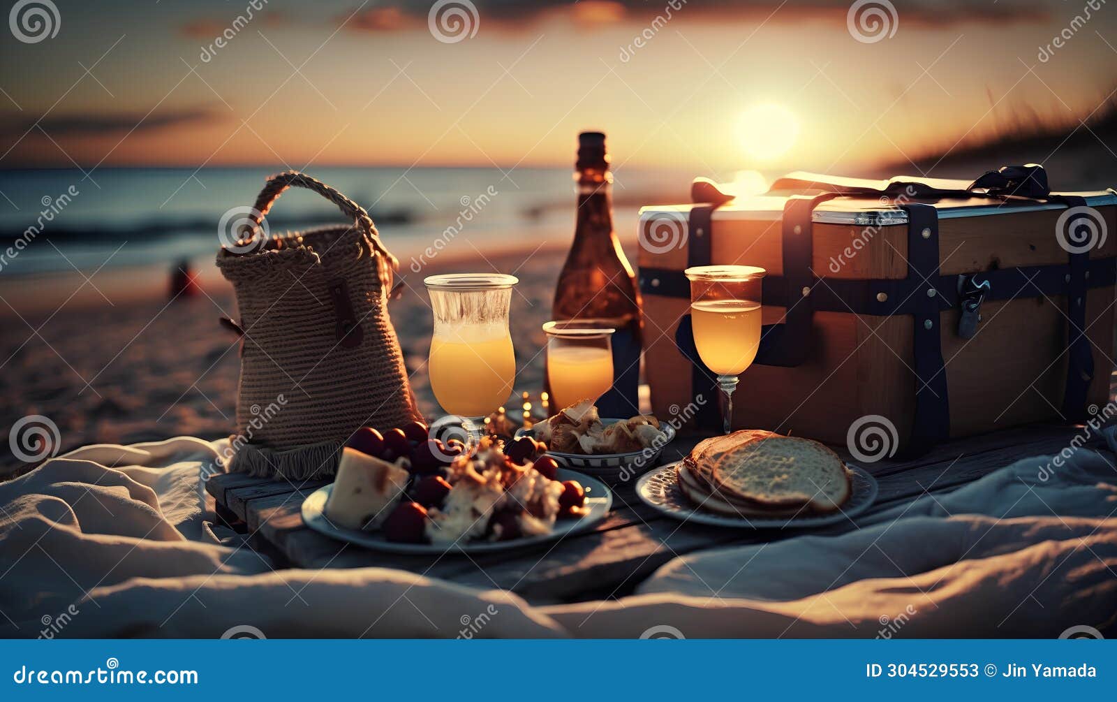 Picnic on the Beach at Sunset. Picnic on the Sea Stock Illustration ...