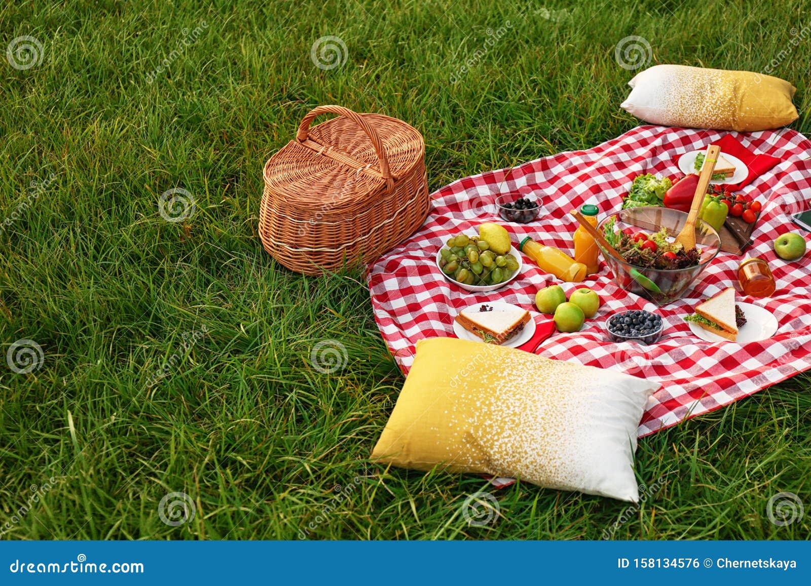 Picnic Blanket with Delicious Snacks on in Park Stock Photo - Image of ...