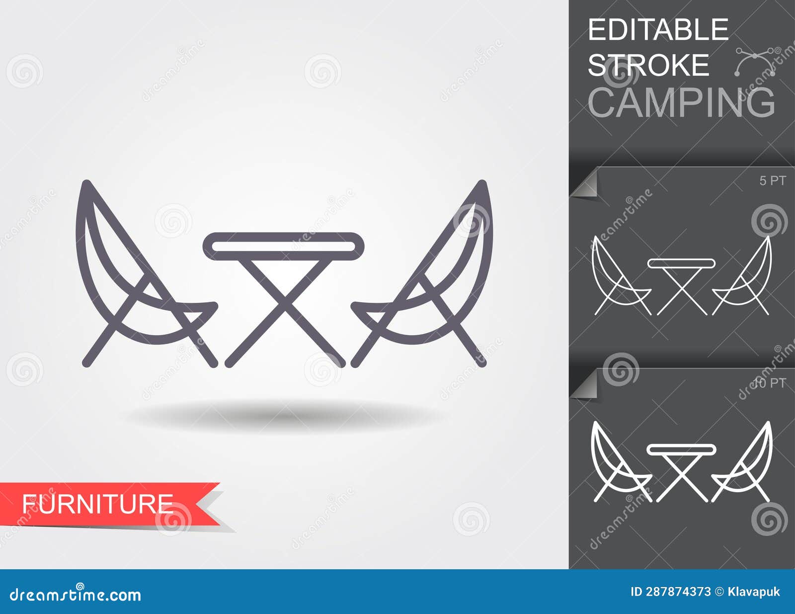 Picnic, Camping Table and Folding Chairs Simple Icon Vector. Linear ...