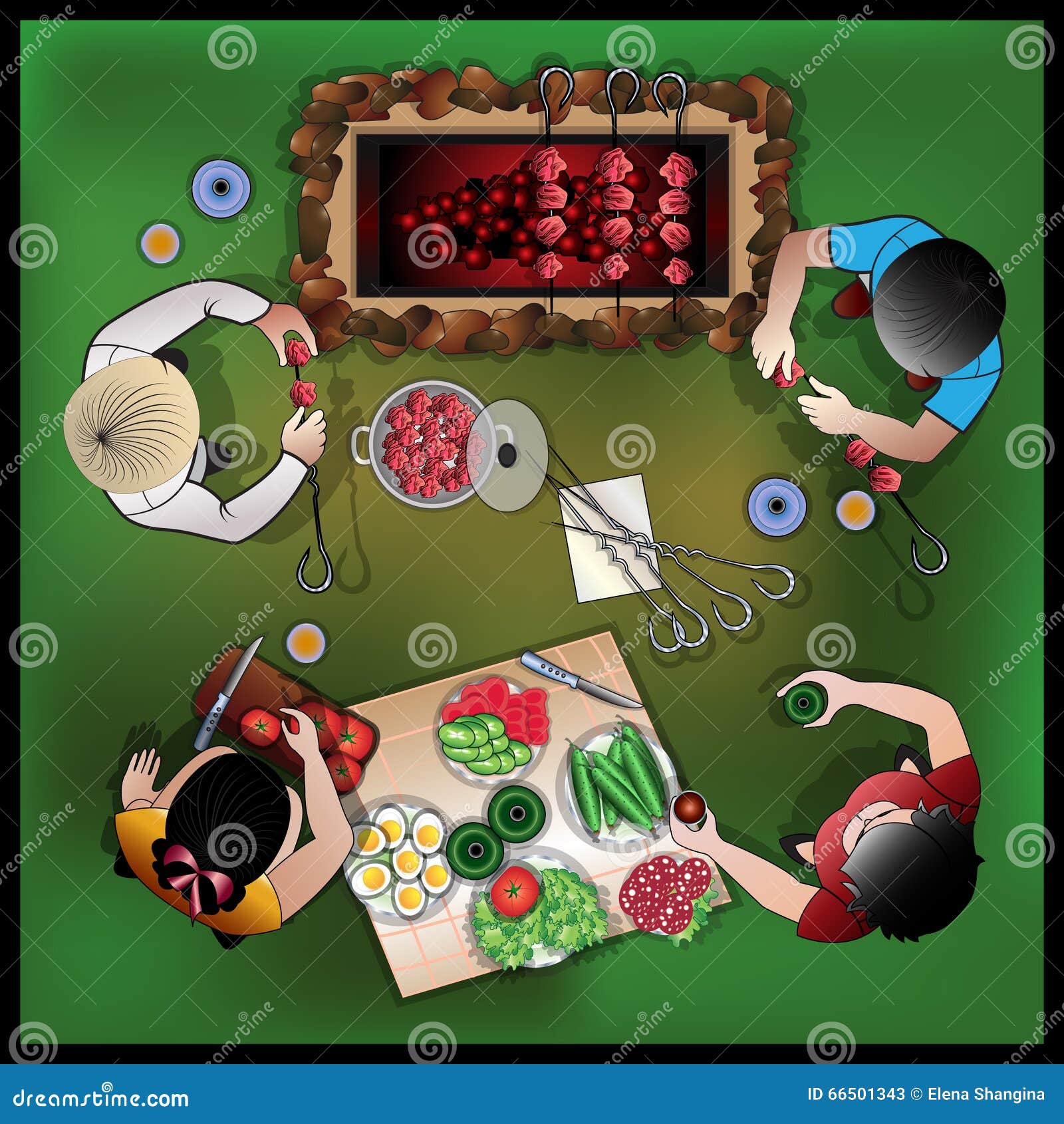 Picnic of the Company of People Outdoors. Stock Vector - Illustration ...