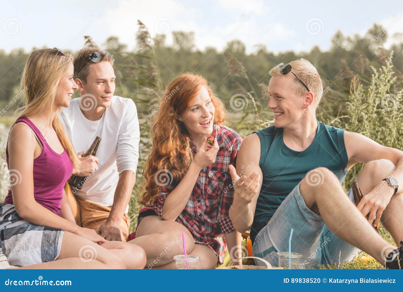 Picnic in the countryside stock photo. Image of friends - 89838520