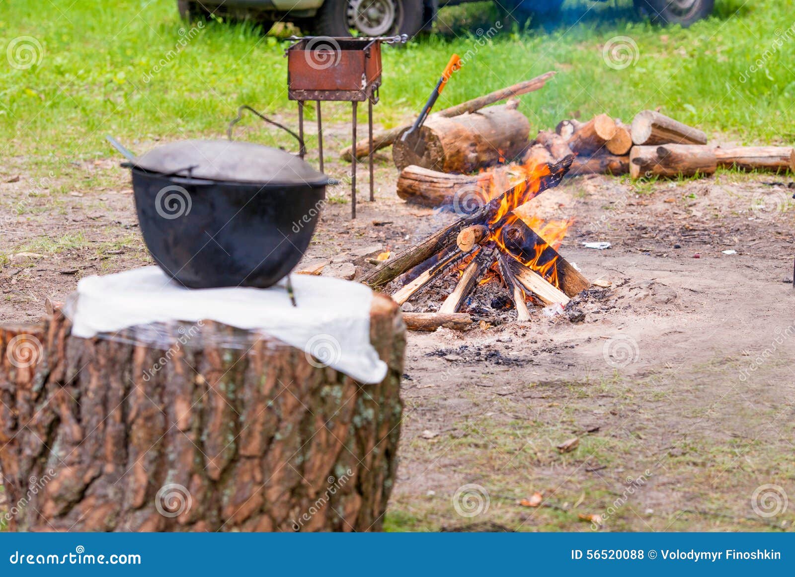Picnic with fire. stock photo. Image of nature, hiking - 56520088