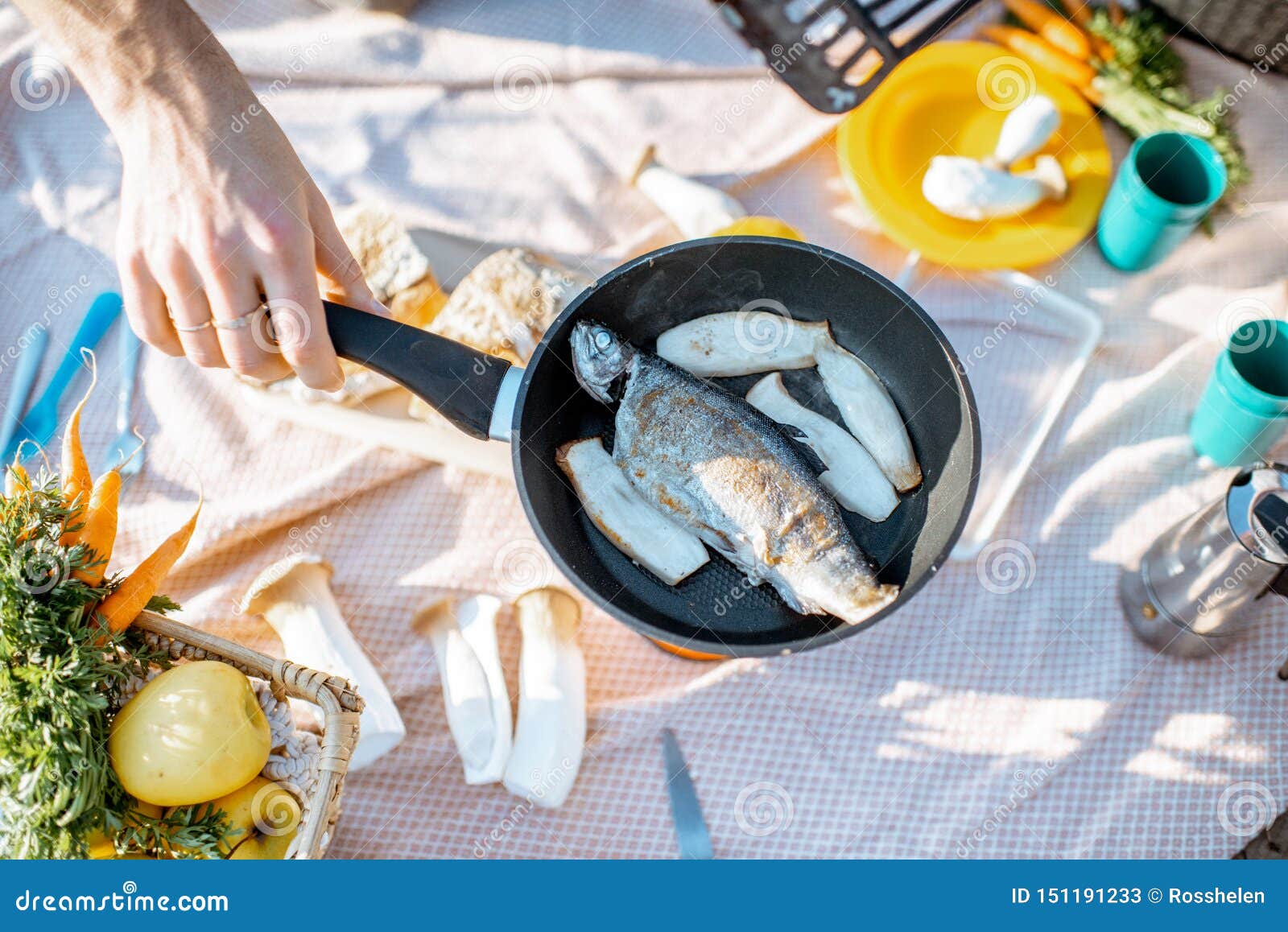 Picnic with Fish and Vegetables Stock Image - Image of delicious ...
