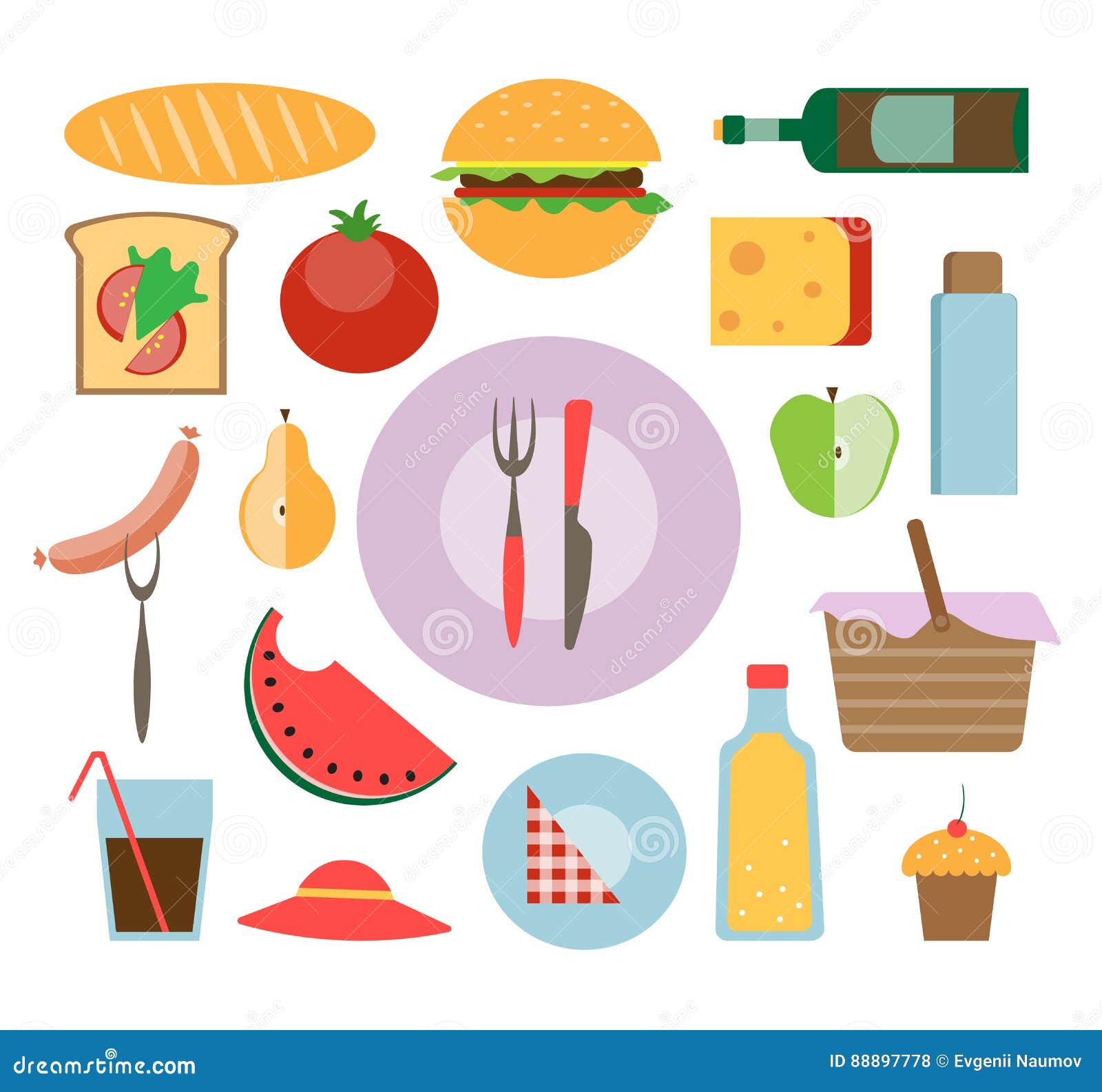 Picnic Icon Set stock vector. Illustration of hamburger - 88897778