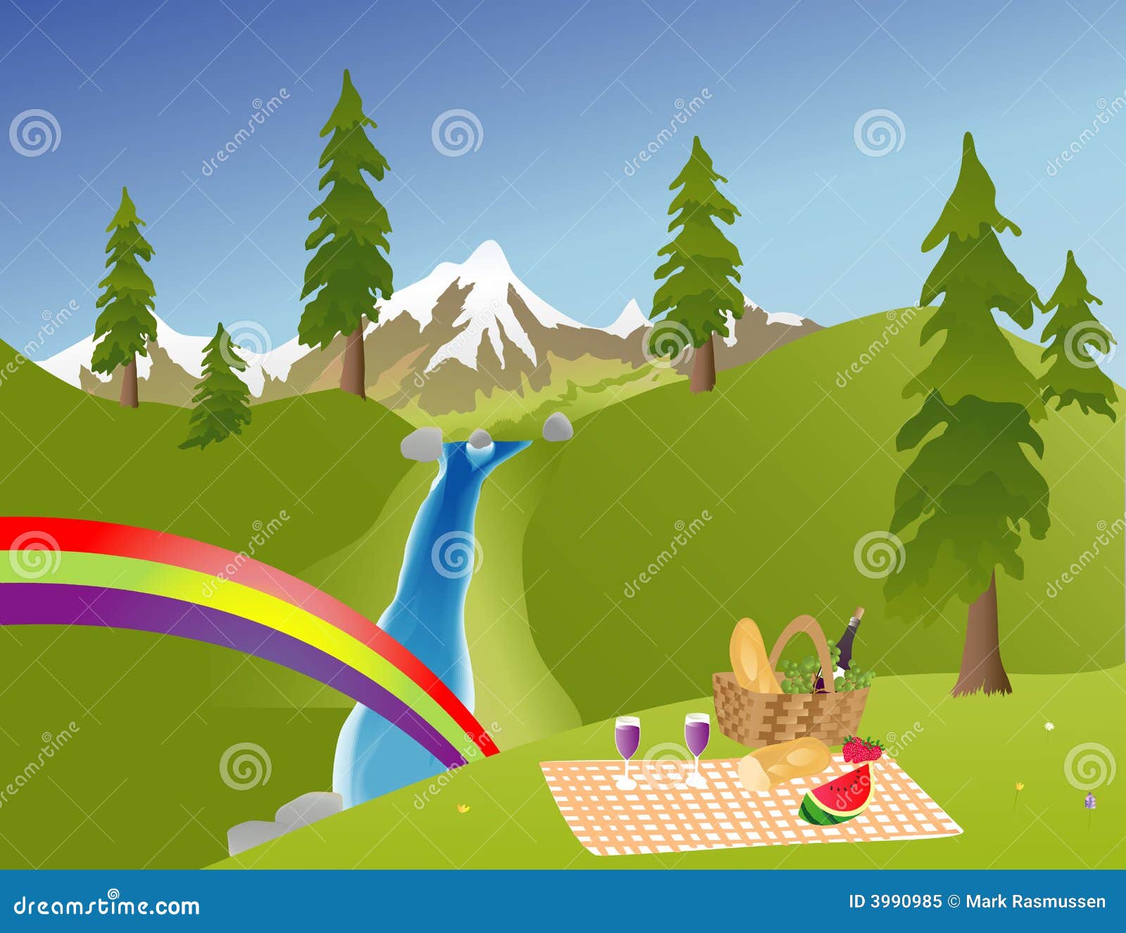 Picnic in the Mountains stock vector. Illustration of summer - 3990985