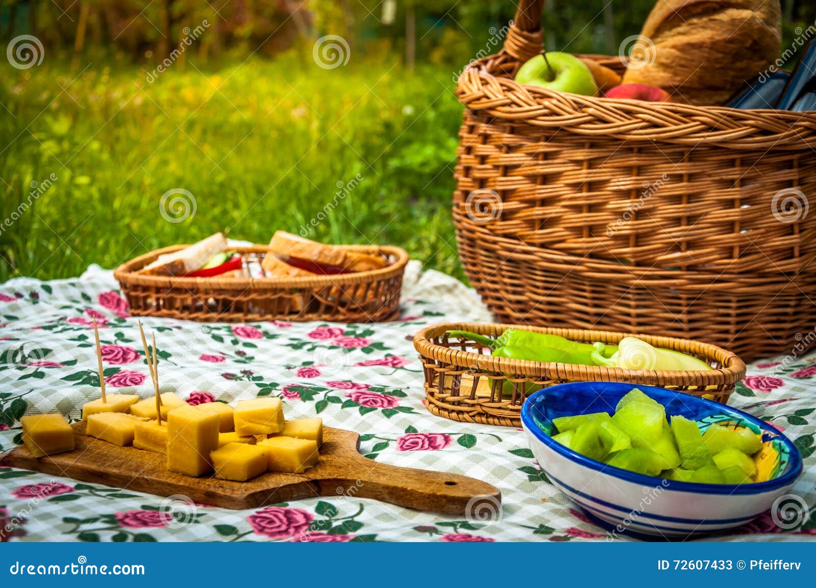 Picnic scene stock image. Image of grass, lifestyle, fruit - 72607433