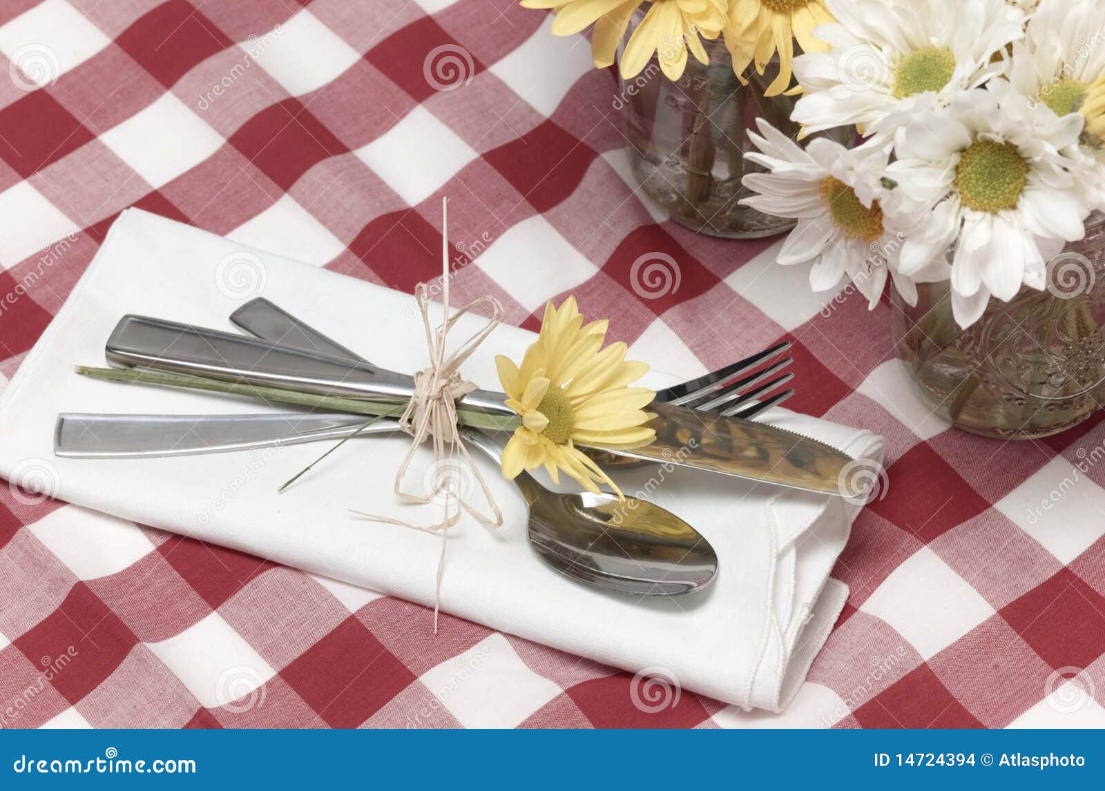 Picnic Silverware and Flowers Stock Photo - Image of outside, flowers ...